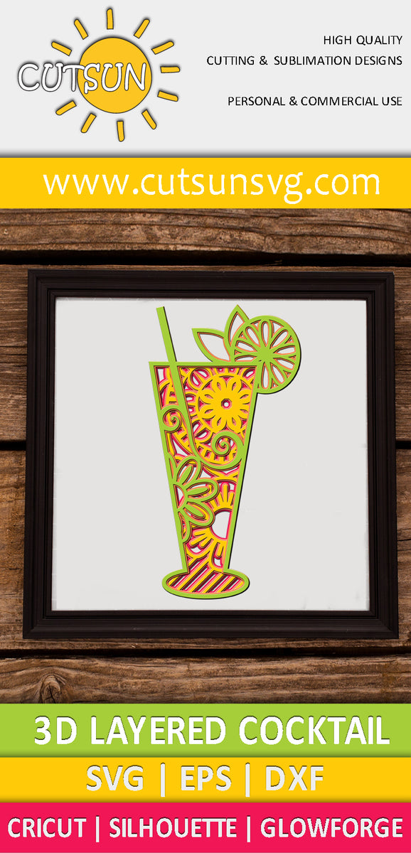 3D Layered Mandala Cocktail SVG cut file 5 layers | 6 | – Cutsunsvg