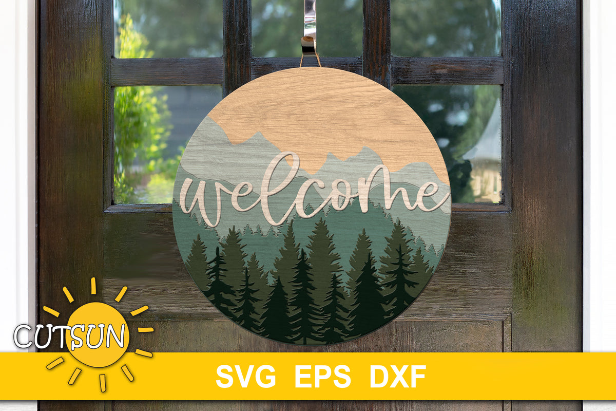 Mountains round door hanger SVG | Woods round door hanger SVG – Cutsunsvg