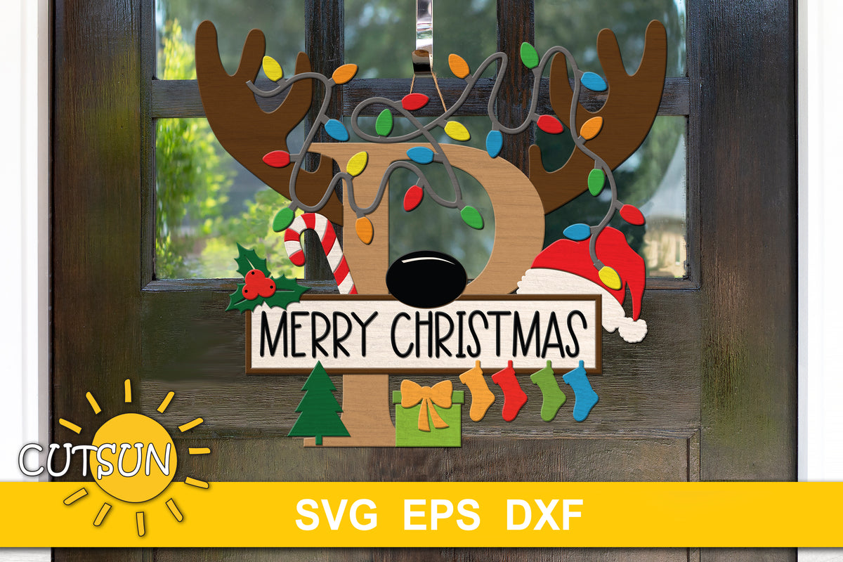 P Christmas Monogram Door Hanger Svg Christmas Door Hanger Svg Las