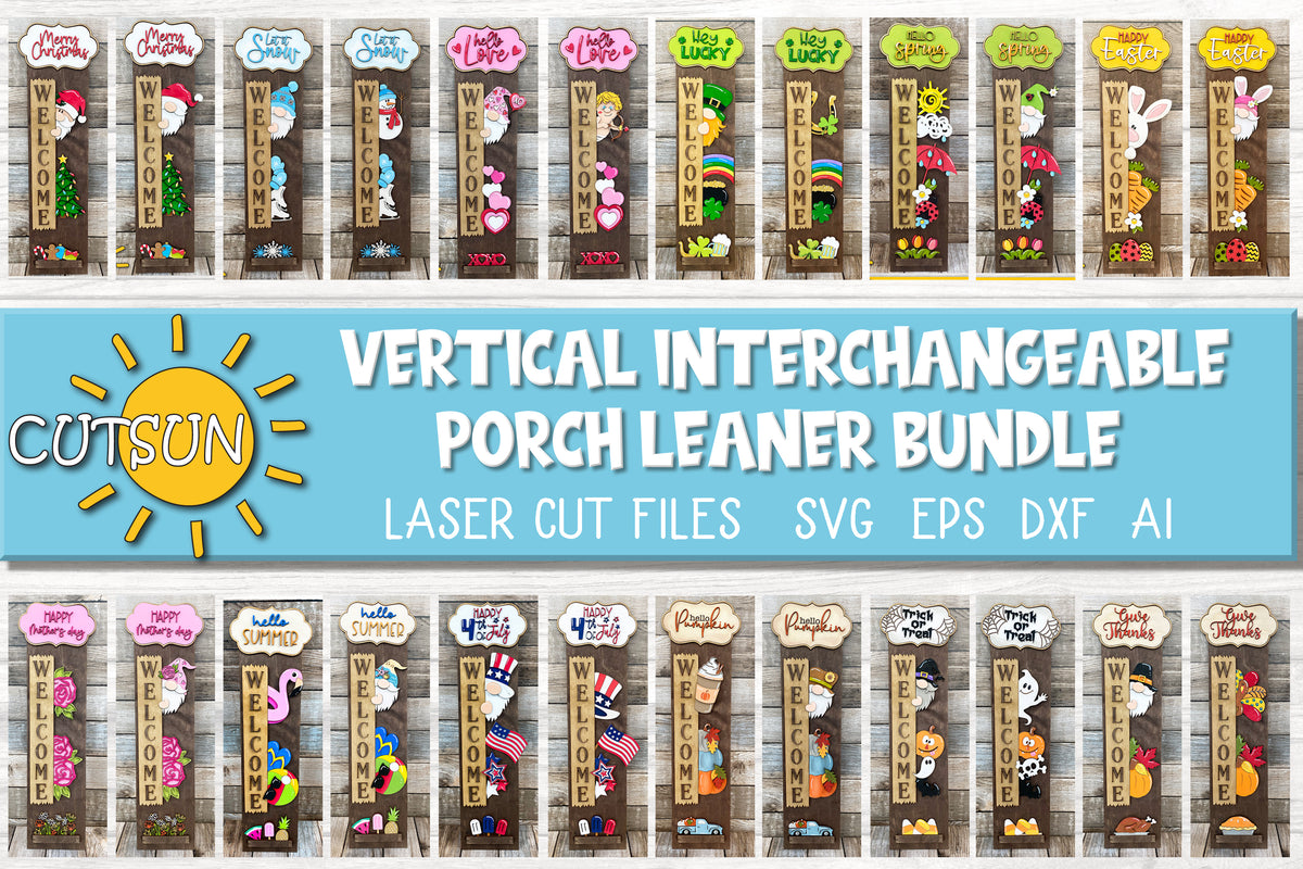 Vertical Interchangeable porch leaner SVG Bundle - 24 designs – Cutsunsvg