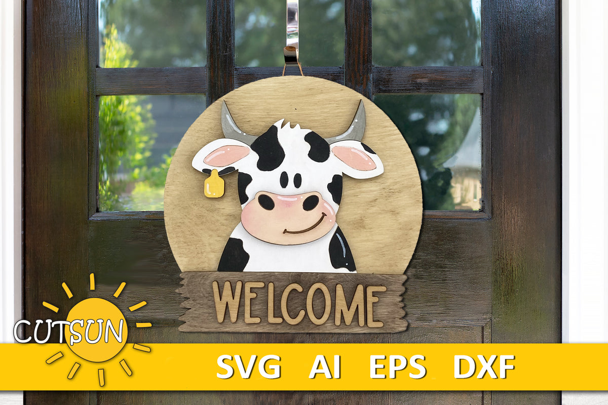 Cow door hanger SVG Round interchangeable door sign svg Cow svg BASE F ...