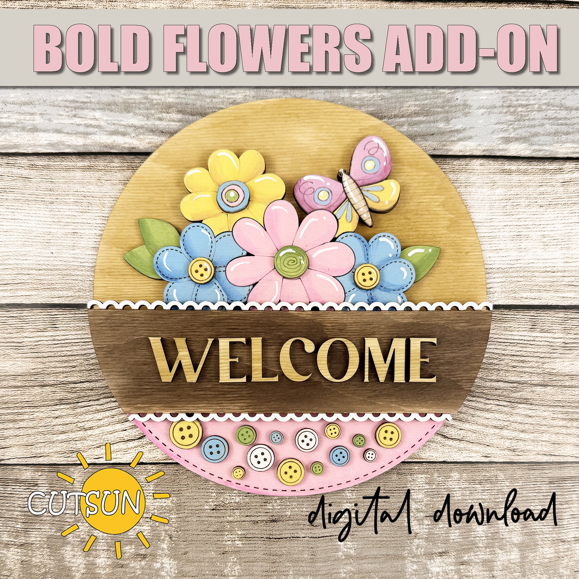 Floral Add-On for Interchangeable Round Sign SVG – Layered Flower Inse ...