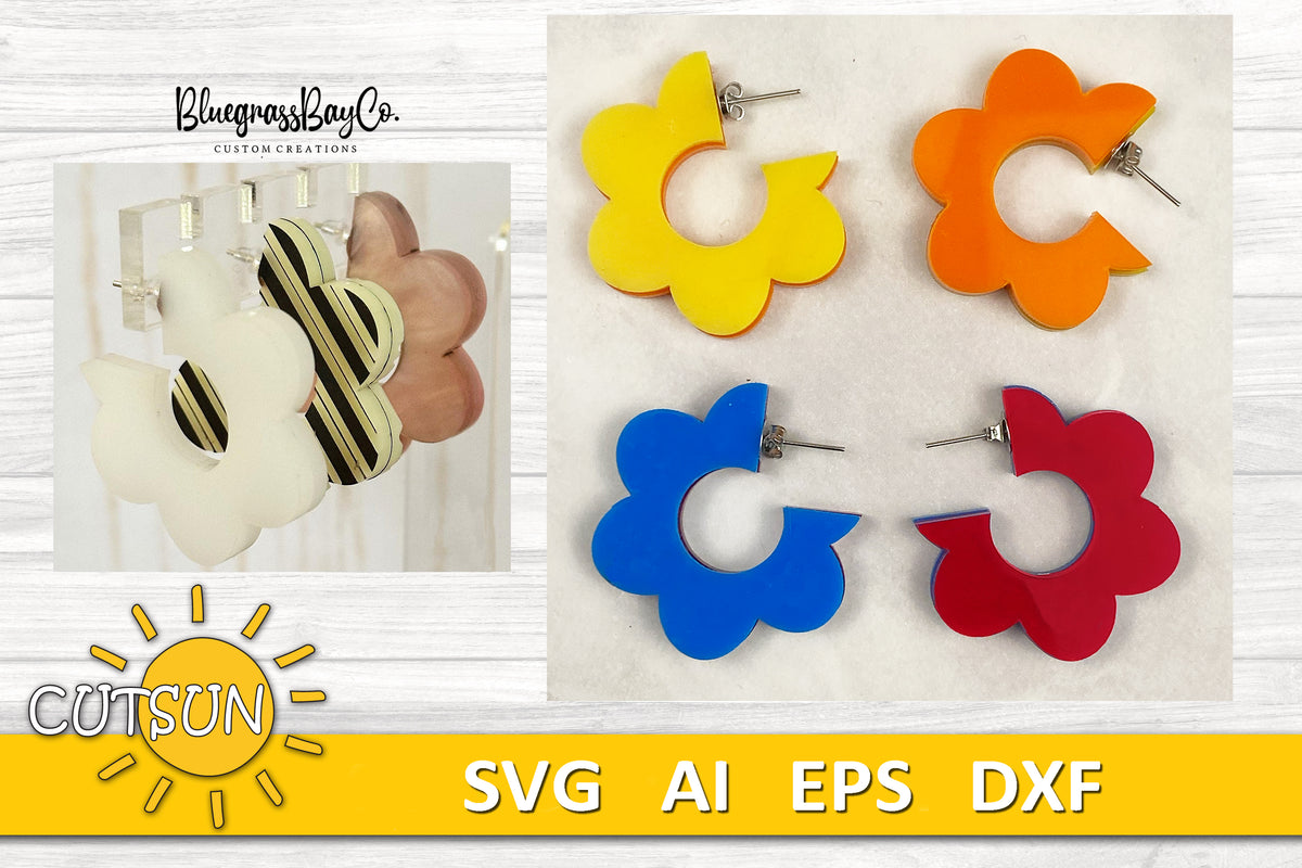 Flower earring SVG Flower hoop earrings SVG bundle Laser cut file Glow ...