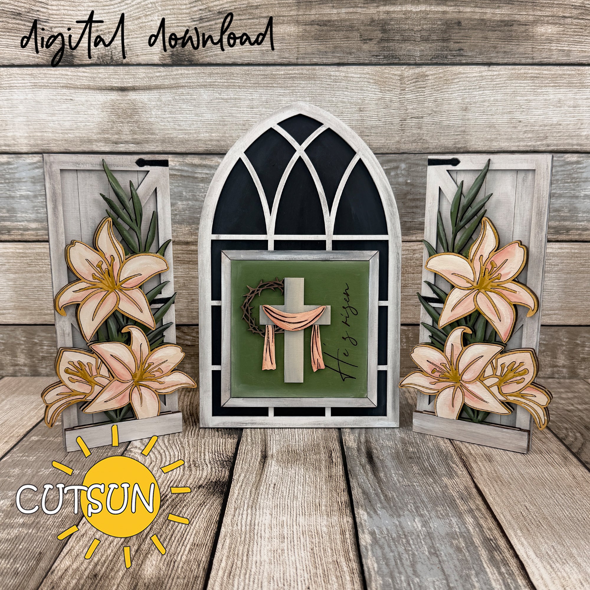 He Is Risen Interchangeable Farmhouse Window Add-On SVG – Easter Cross ...