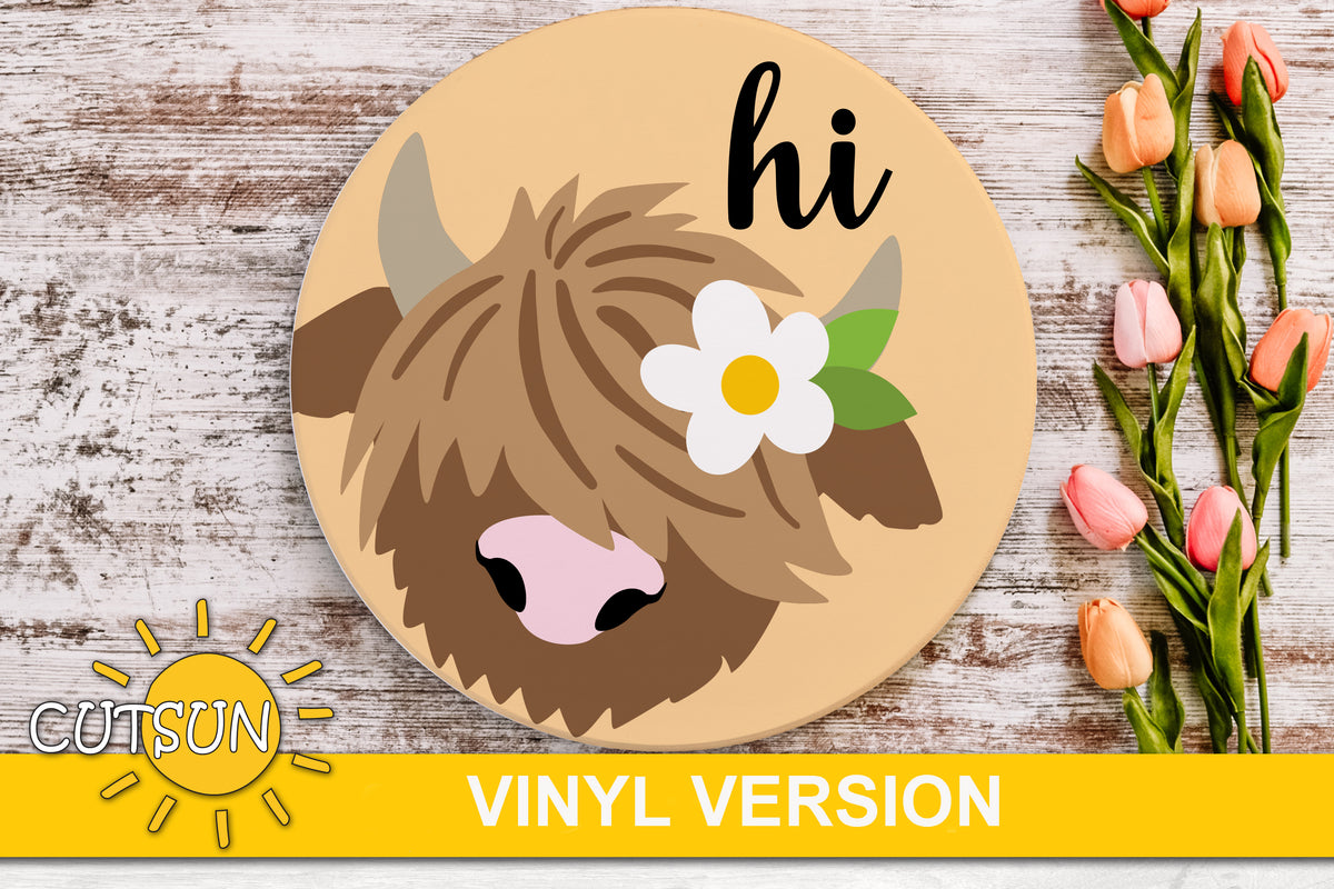 Highland cow door hanger SVG Highland cow with Daisy svg Farmhouse wel ...