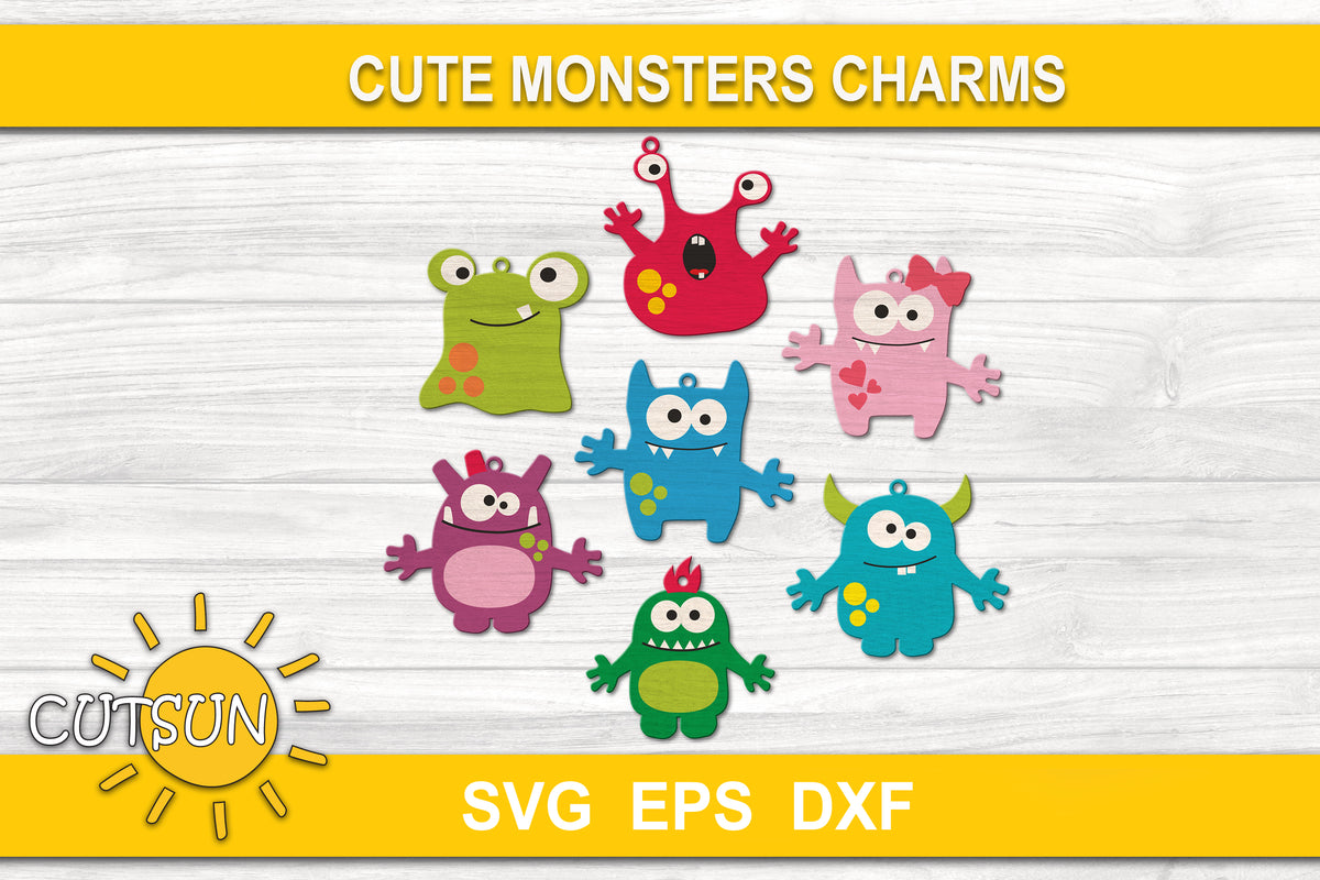 Cute Monsters ornaments SVG Bundle | Cute monsters charms / magnets SV ...