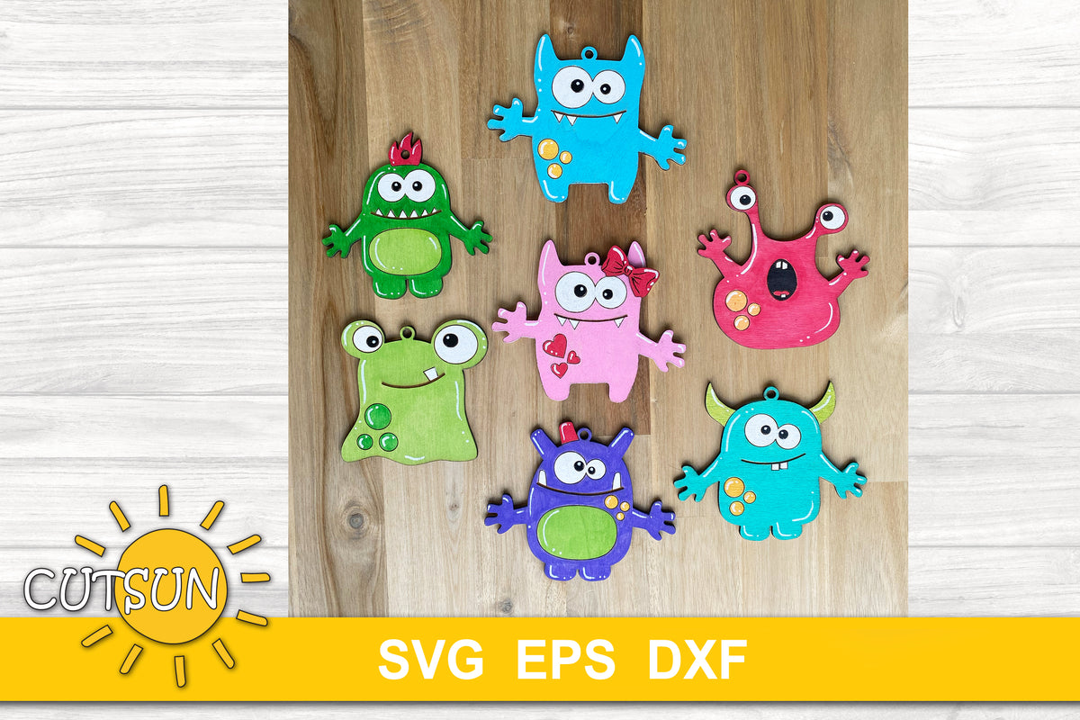 Cute Monsters ornaments SVG Bundle | Cute monsters charms / magnets SV ...