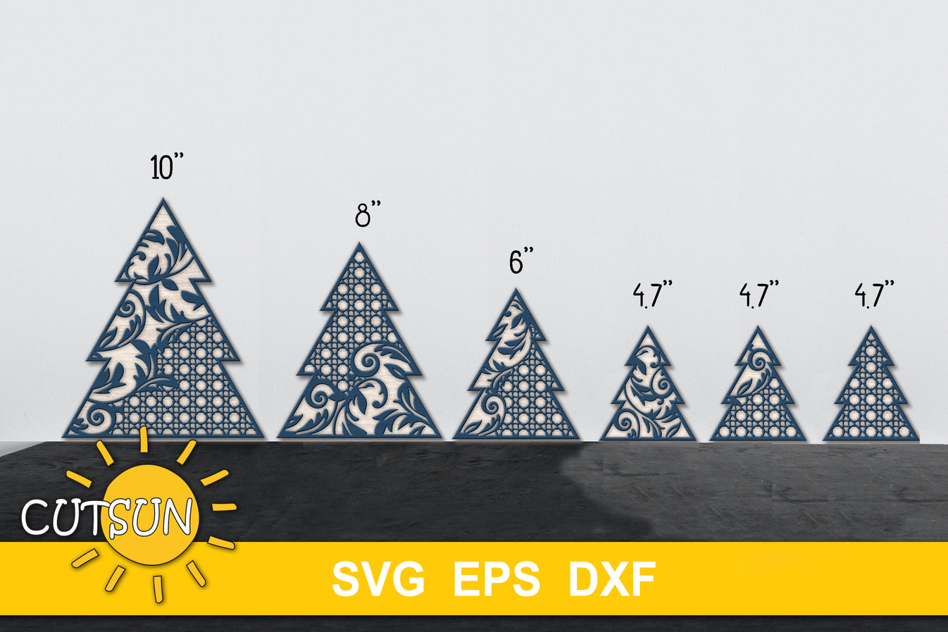 Patterned Christmas tree Shelf sitters SVG | Rattan cane Christmas tre ...