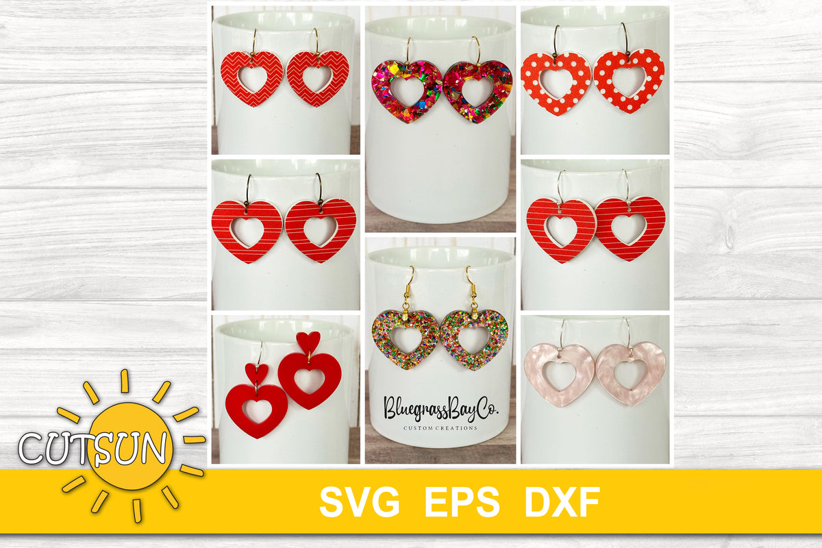 Heart earring SVG Heart dangle earring SVG bundle Patterned heart earr ...