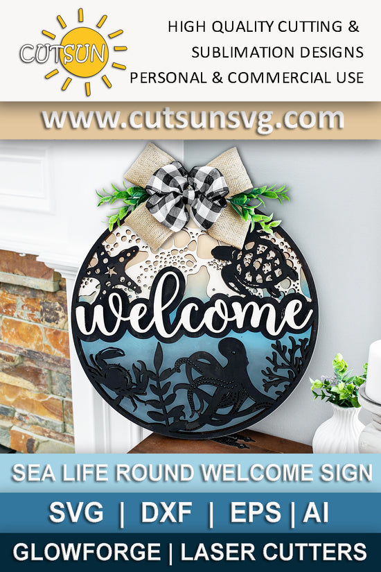 Ocean Welcome Sign SVG | Layered Sea Life Laser Cut File – Cutsunsvg