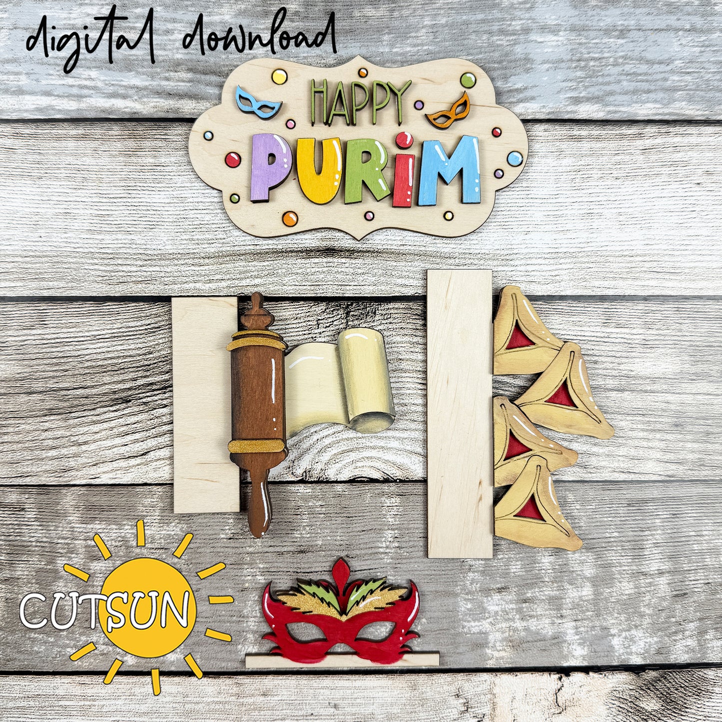 Happy Purim Vertical Welcome Sign SVG Laser Cut File | Jewish Holiday ...
