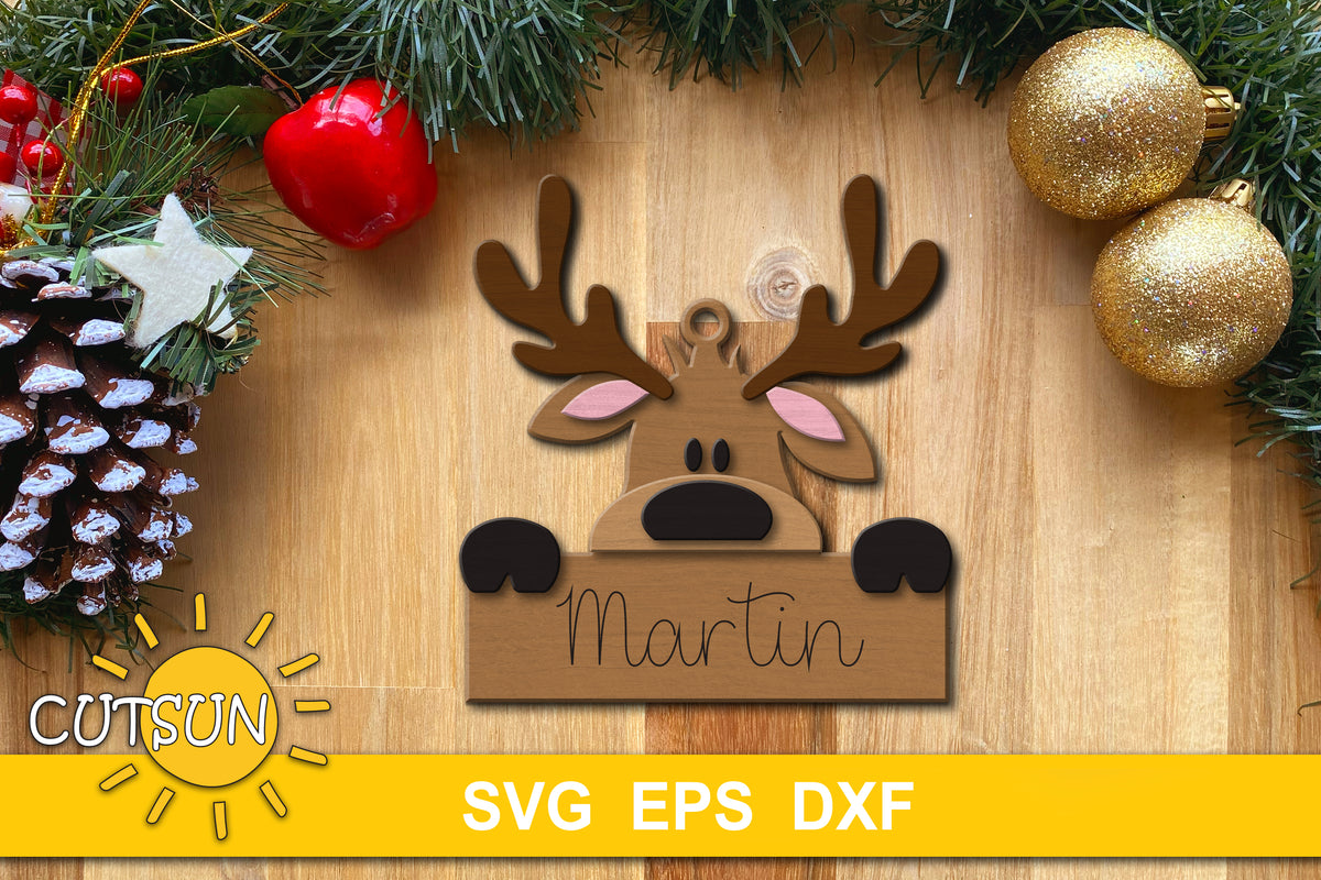 Customisable Reindeer Christmas ornament SVG Reindeer face Christmas o ...
