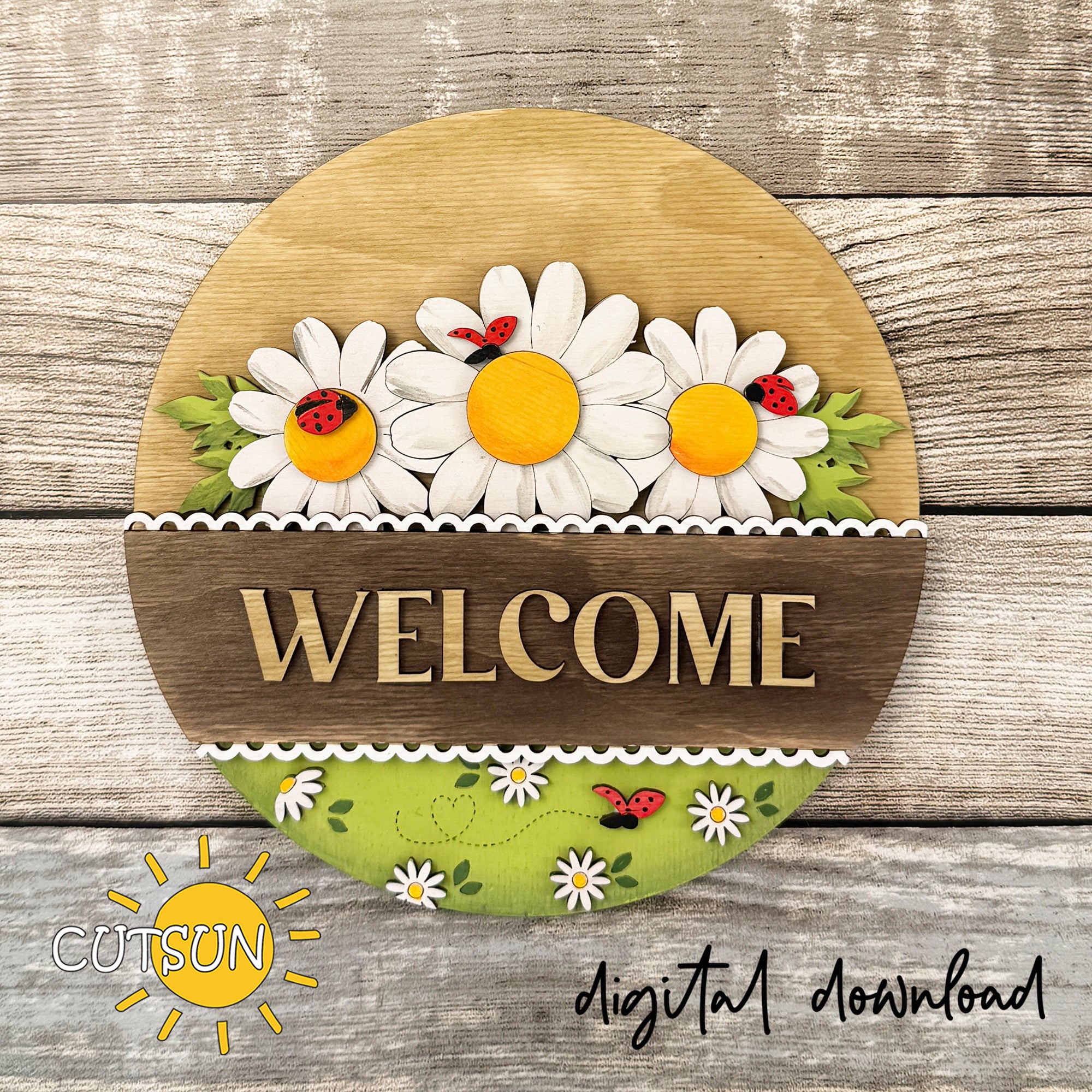 Interchangeable Round Door Sign Base SVG with Daisy Welcome Add-On ...