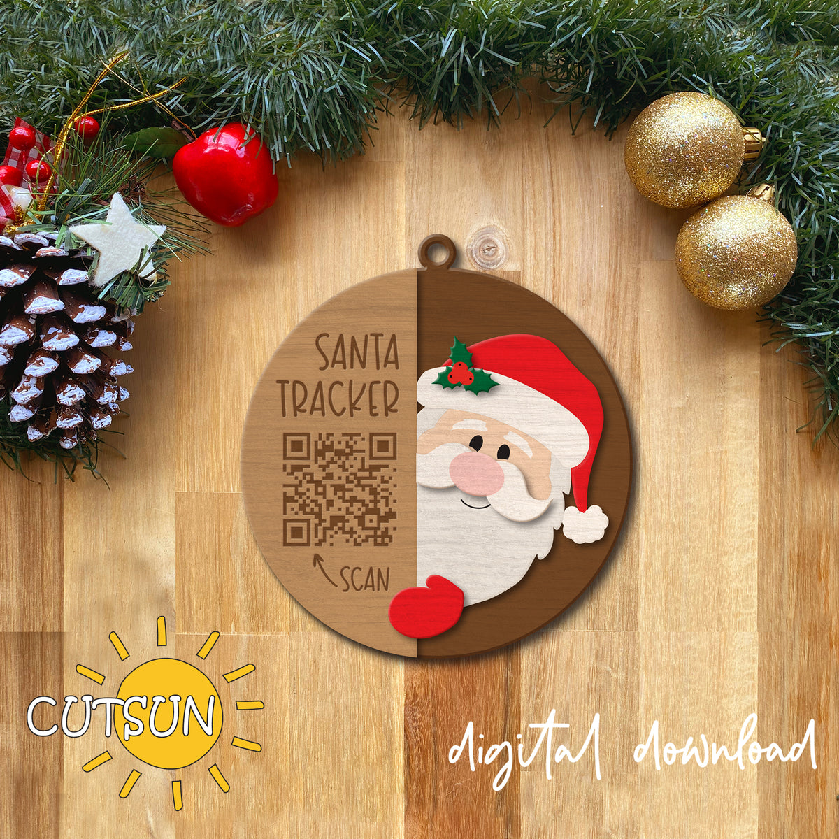 Santa Tracker ornament SVG Laser Cut File Christmas ornament svg ...