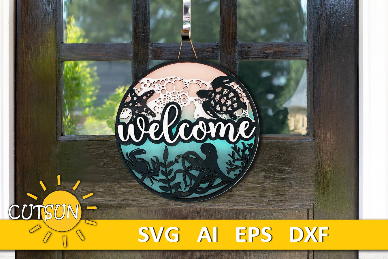 Ocean Welcome Sign SVG | Layered Sea Life Laser Cut File – Cutsunsvg