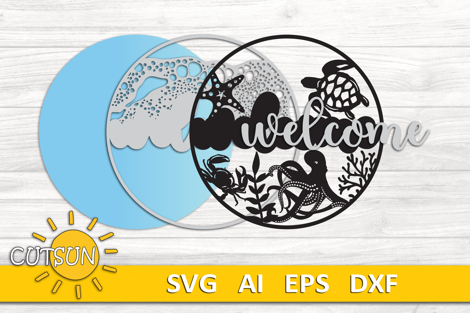 Ocean Welcome Sign SVG | Layered Sea Life Laser Cut File – Cutsunsvg