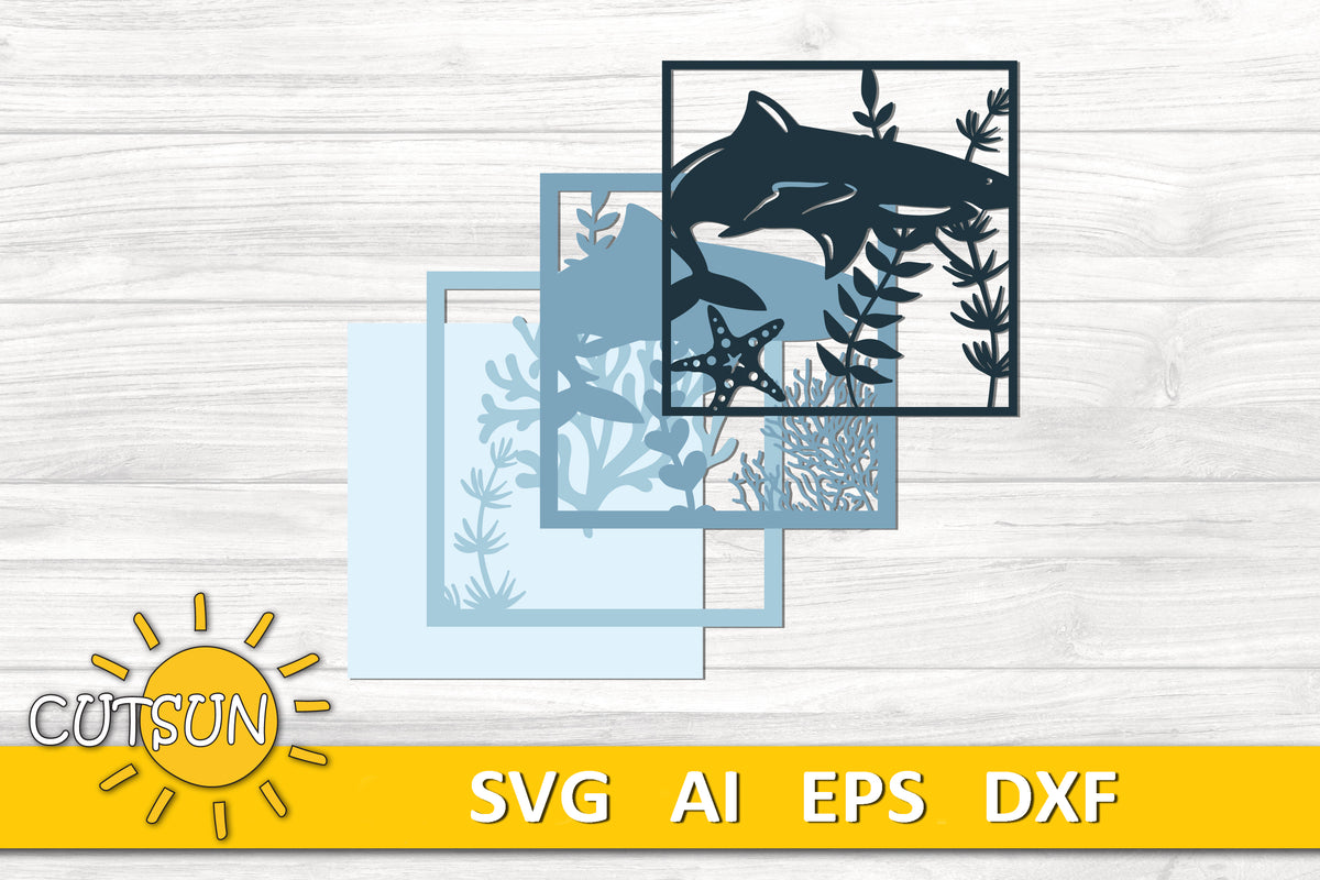 Shark shadow box svg Beach house decor Wall decor Ocean svg Under the ...