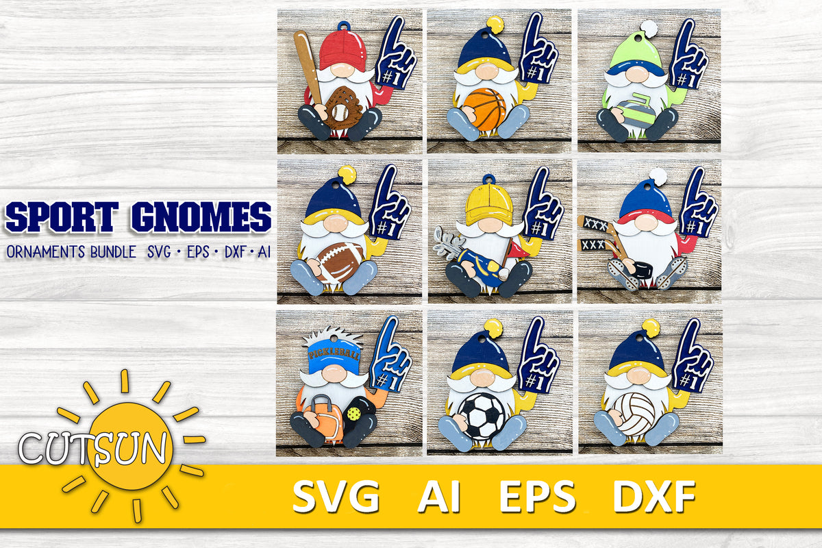 Sport Gnomes svg Gnome Ornaments svg bundle Laser cut file Car Charms ...