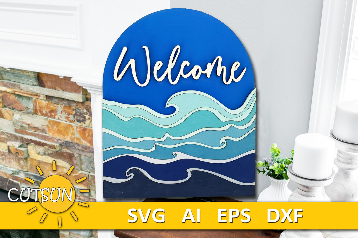 Beach Door Hanger SVG Laser Cut File Welcome Sign svg Beach Leaning Si ...