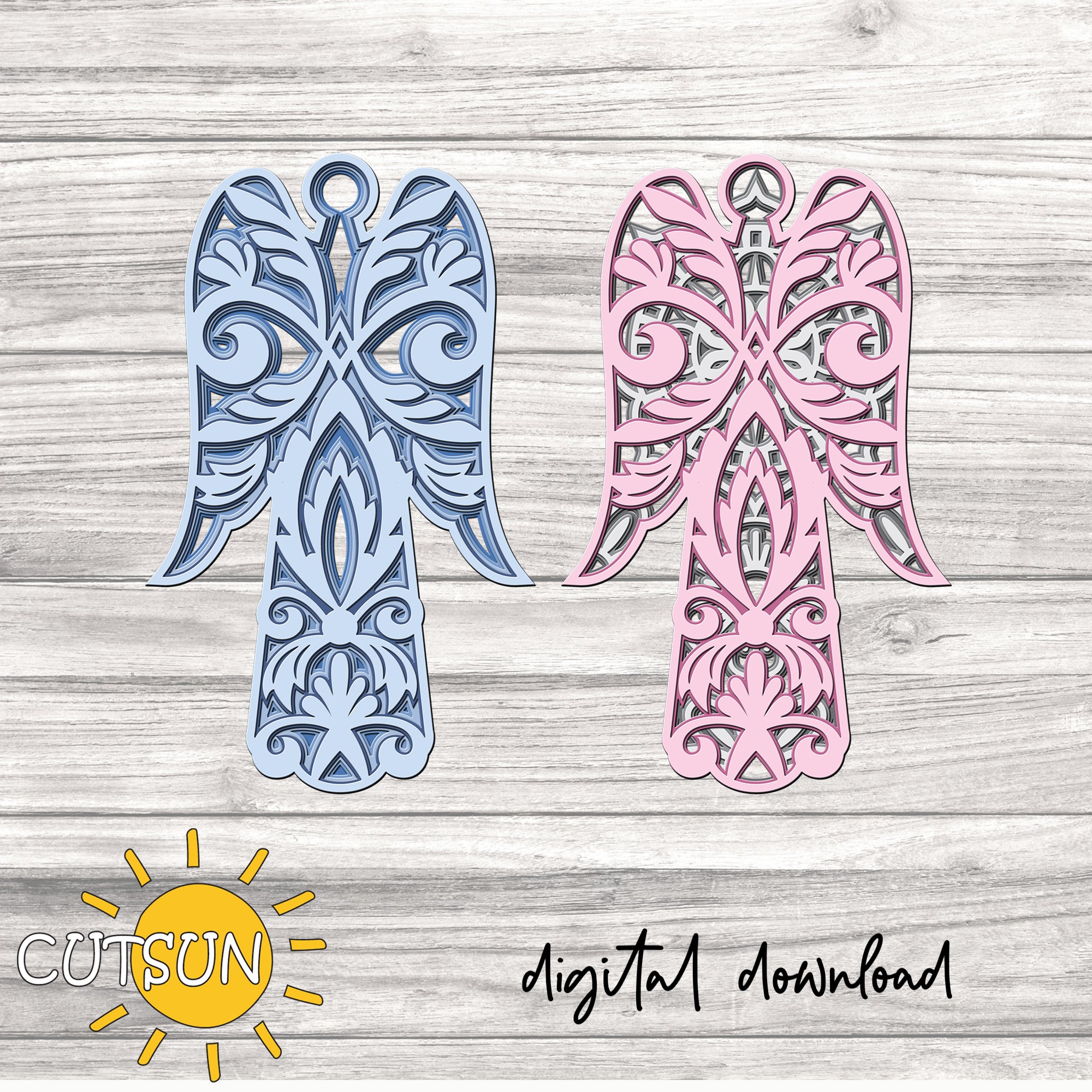 3D Layered Angel SVG | 3D Layered Christmas Angel SVG – Cutsunsvg