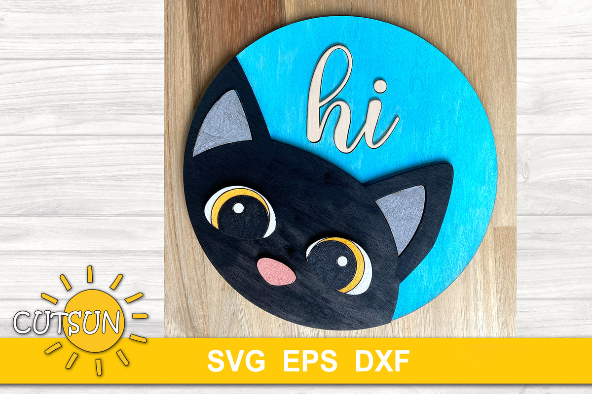 Cat hi door hanger SVG | Cat lover door sign SVG Laser cut file Cricut ...