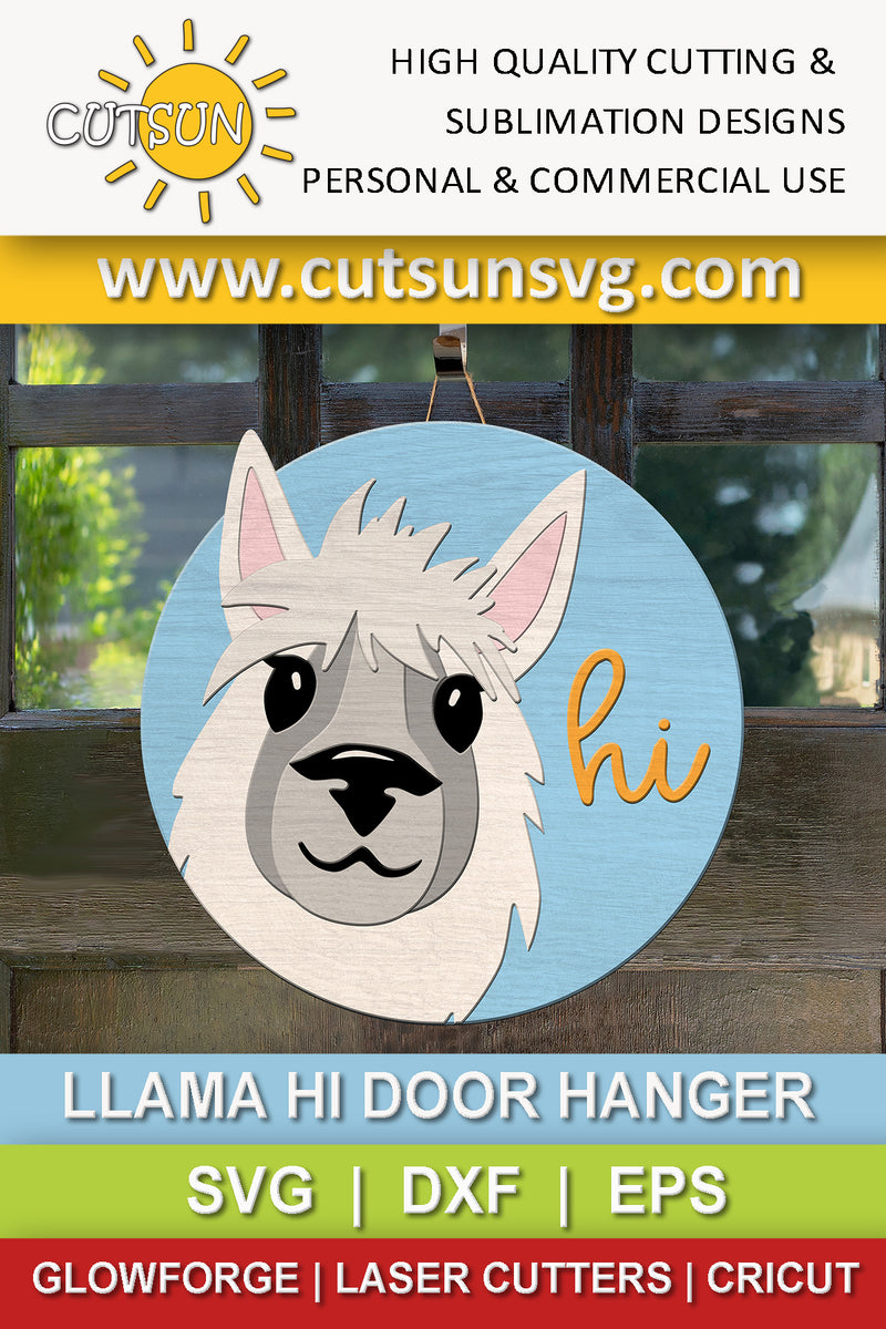 Llama hi door hanger SVG | Llama welcome sign SVG – Cutsunsvg