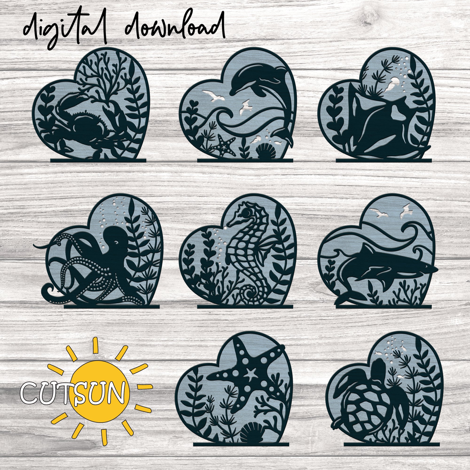 Sea hearts shelf sitters SVG | Sea life shelf sitters SVG – Cutsunsvg