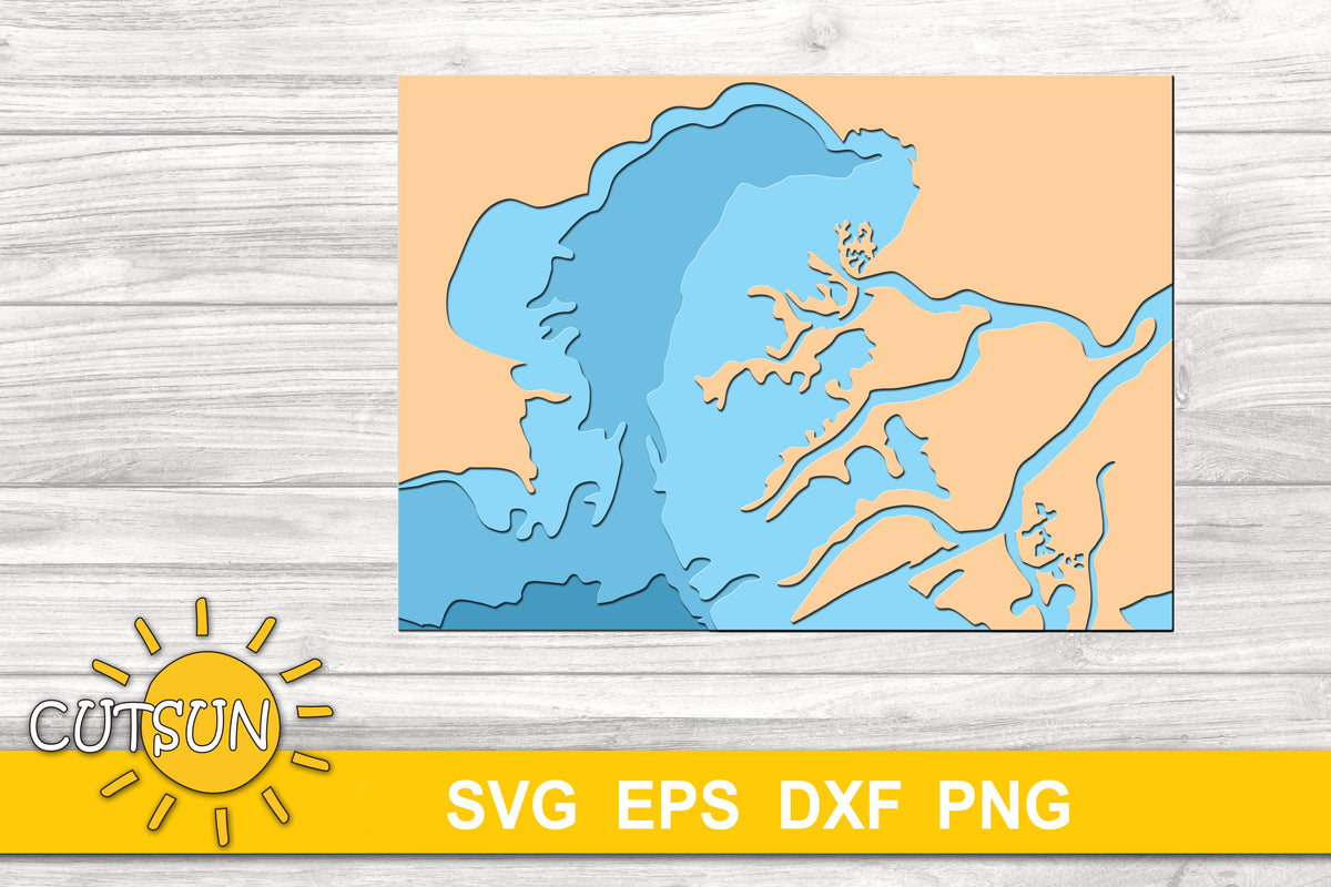 3D Layered Anchor Bay map SVG EPS DXF - 4 layers – Cutsunsvg