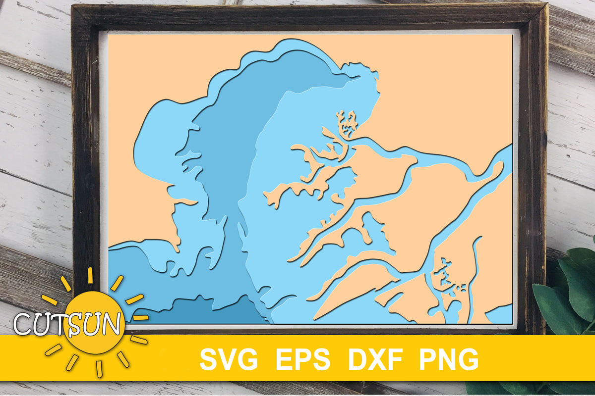 3D Layered Anchor Bay map SVG EPS DXF - 4 layers – Cutsunsvg