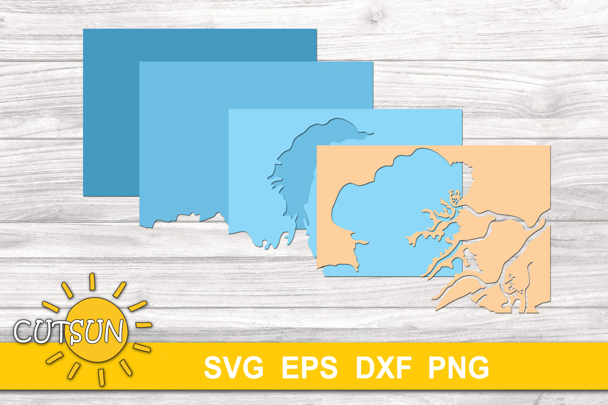 3D Layered Anchor Bay map SVG EPS DXF - 4 layers – Cutsunsvg