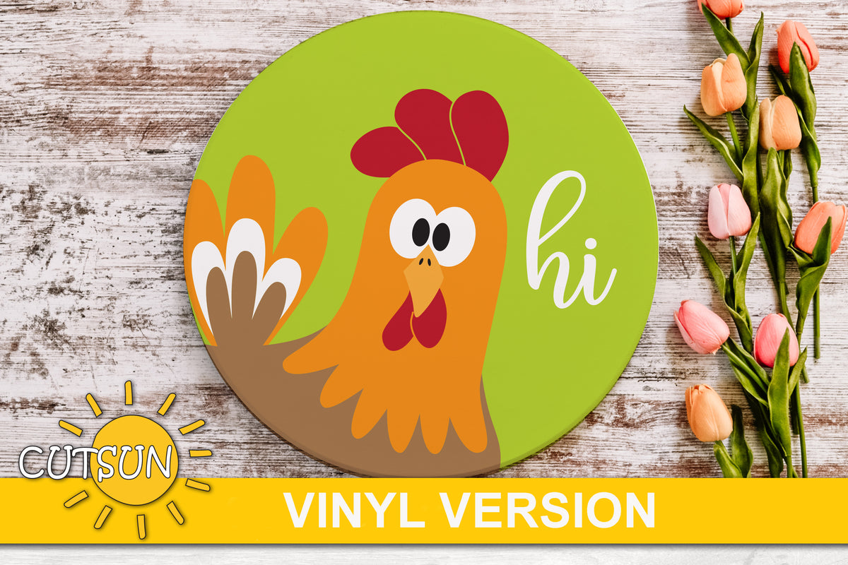 Chicken Hi Door hanger svg | Hen Hi round sign SVG | Spring Door hange ...