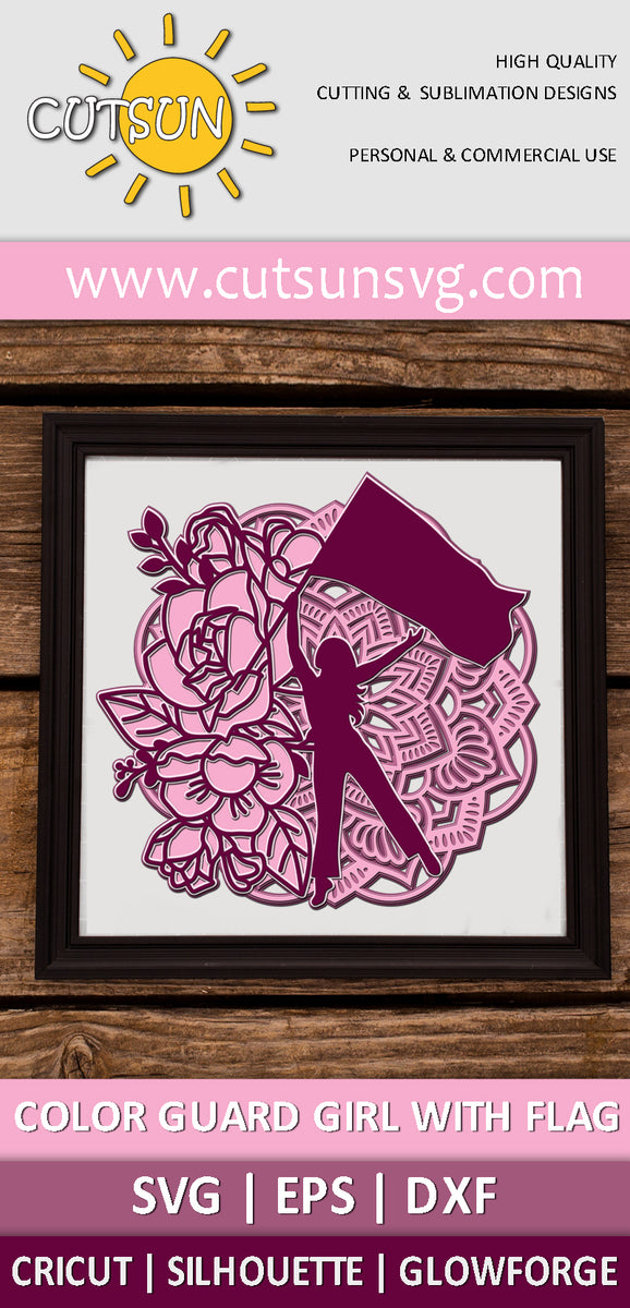 3D Layered Color Guard Girl with a Flag Mandala SVG - 5 layers – Cutsunsvg