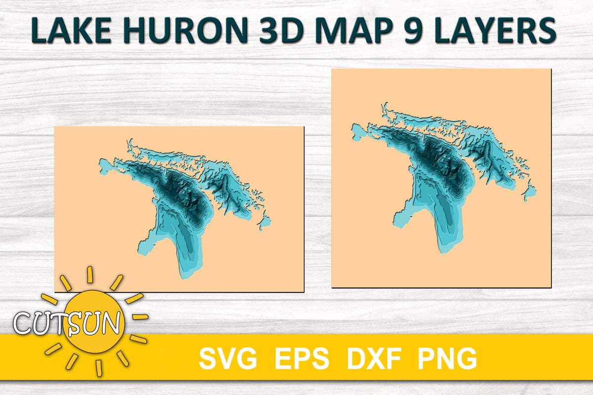 3D Layered Lake Huron depth map - 9 layers – Cutsunsvg