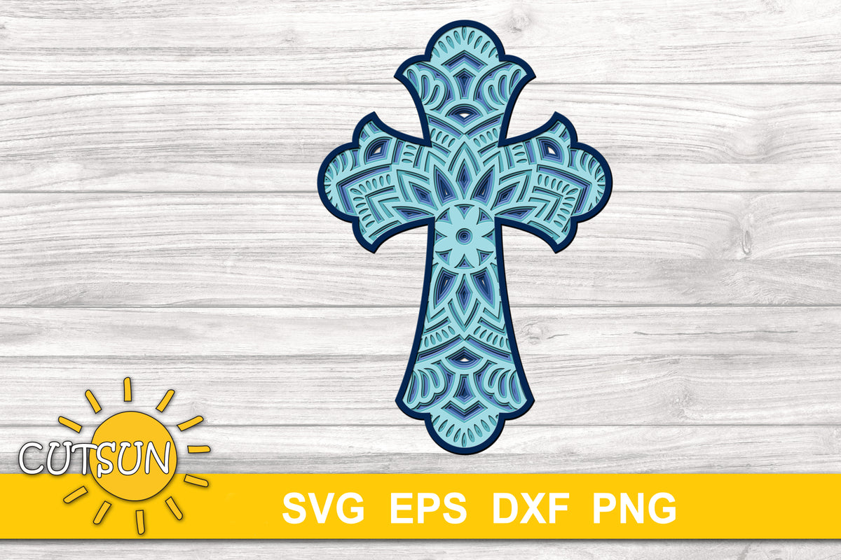 3D Layered Cross Mandala SVG cut file | Layered Mandala cross – Cutsunsvg