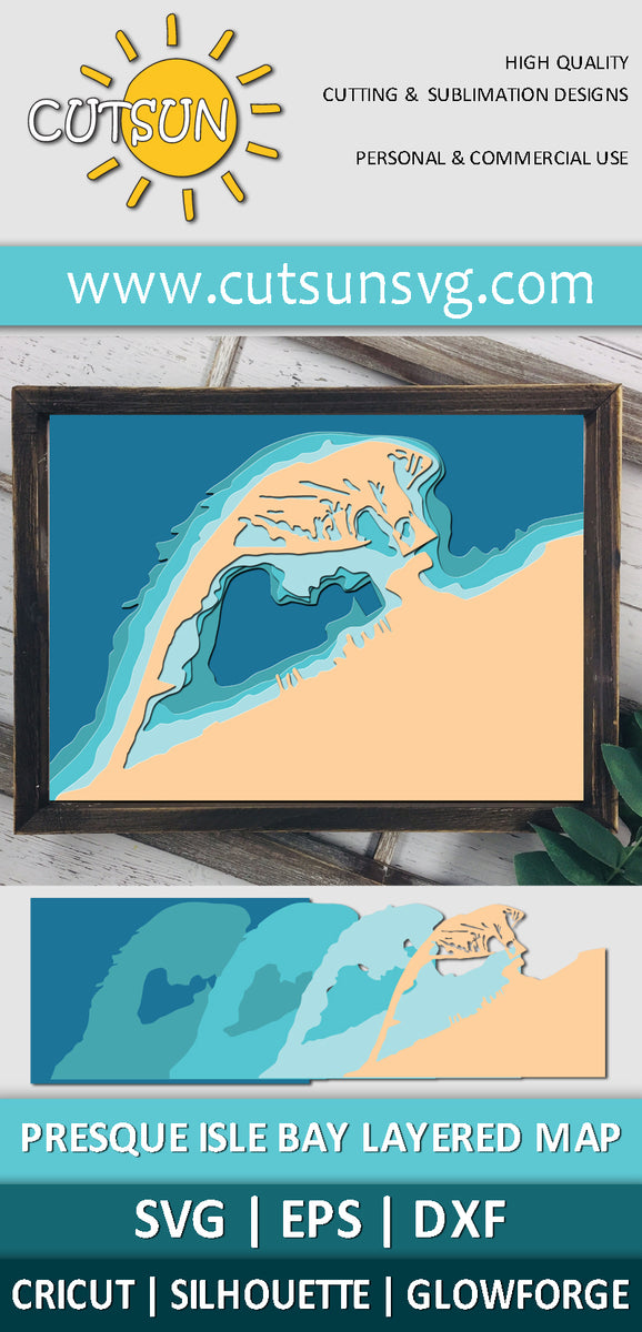 3D Layered Presque Isle Bay map - 5 layers – Cutsunsvg