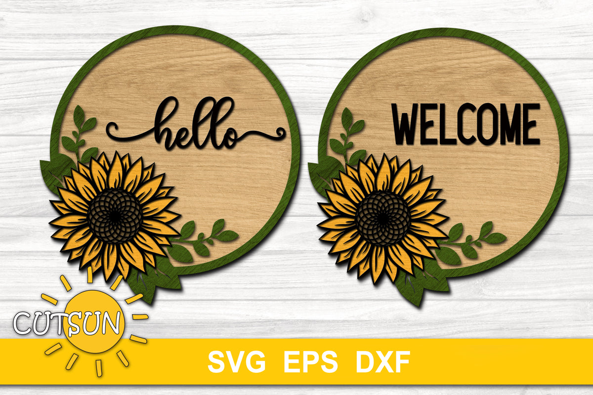 Sunflower Welcome Sign | Sunflower Round Sign Glowforge SVG – Cutsunsvg