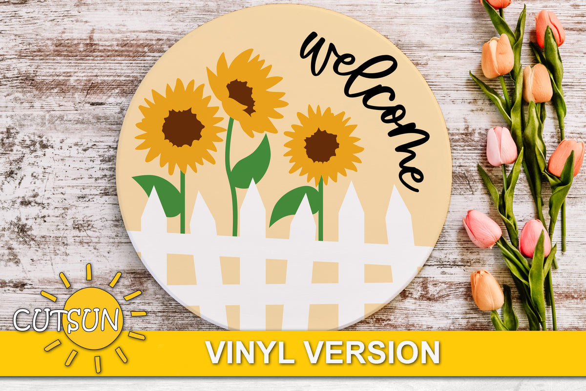 Sunflowers welcome sign SVG | Sunflowers door hanger | Laser cut file ...