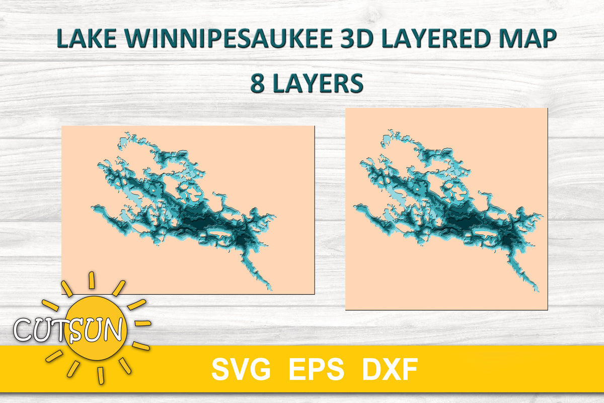 3D Layered Lake Winnipesaukee map - 8 layers – Cutsunsvg