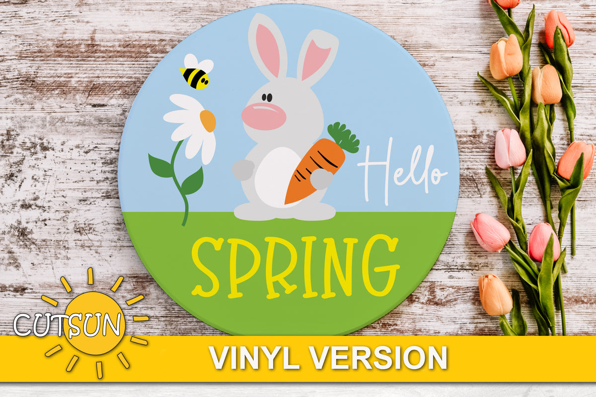 Hello Spring Door Hanger with Bunny, Bee, and Daisy SVG File – Cutsunsvg