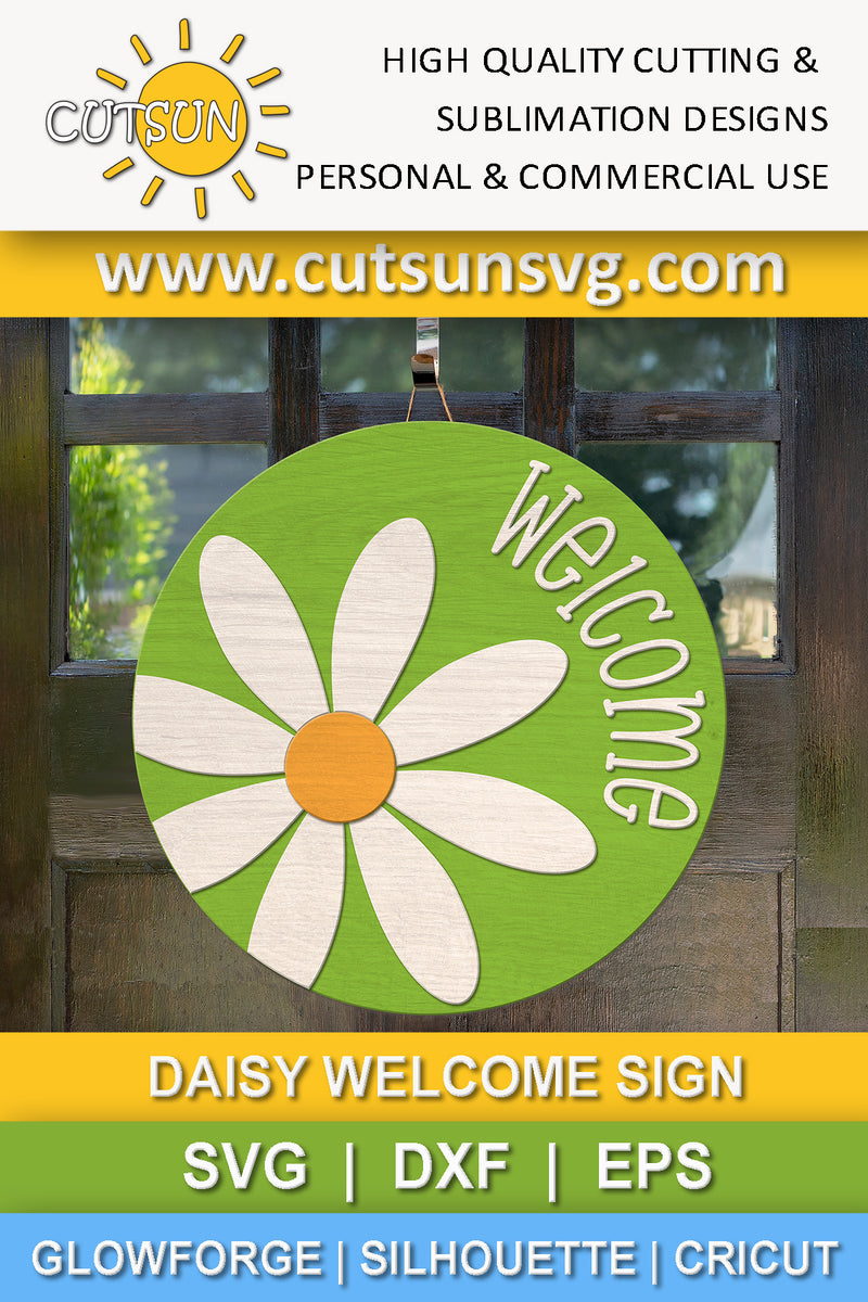 Daisy Round Welcome Sign SVG File - Laser Cut for a Beautiful and Invi ...