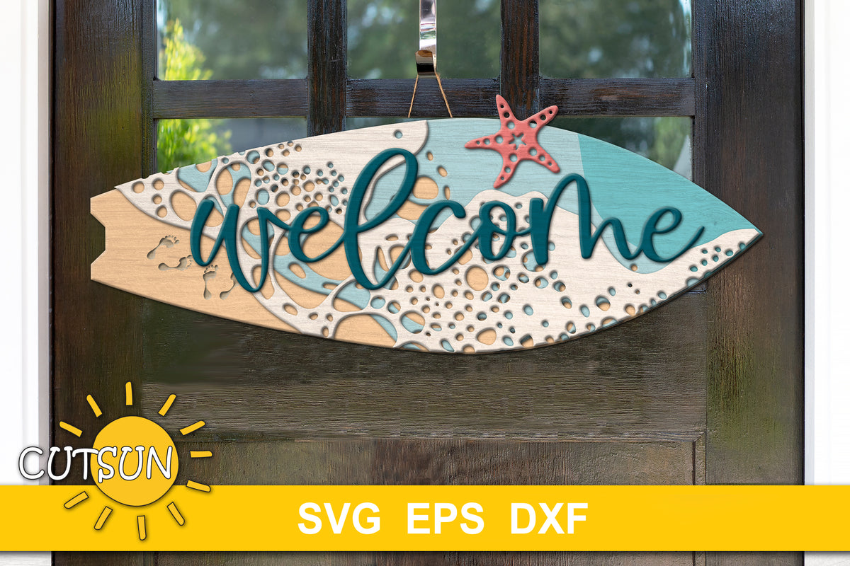 Surfboard welcome sign SVG | Surfboard door hanger SVG – Cutsunsvg